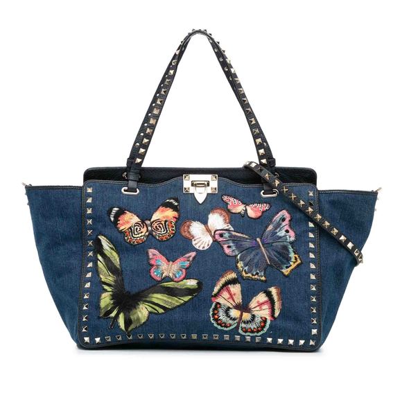 Valentino | Bags | Preloved Valentino Butterfly Embroidered Denim ...